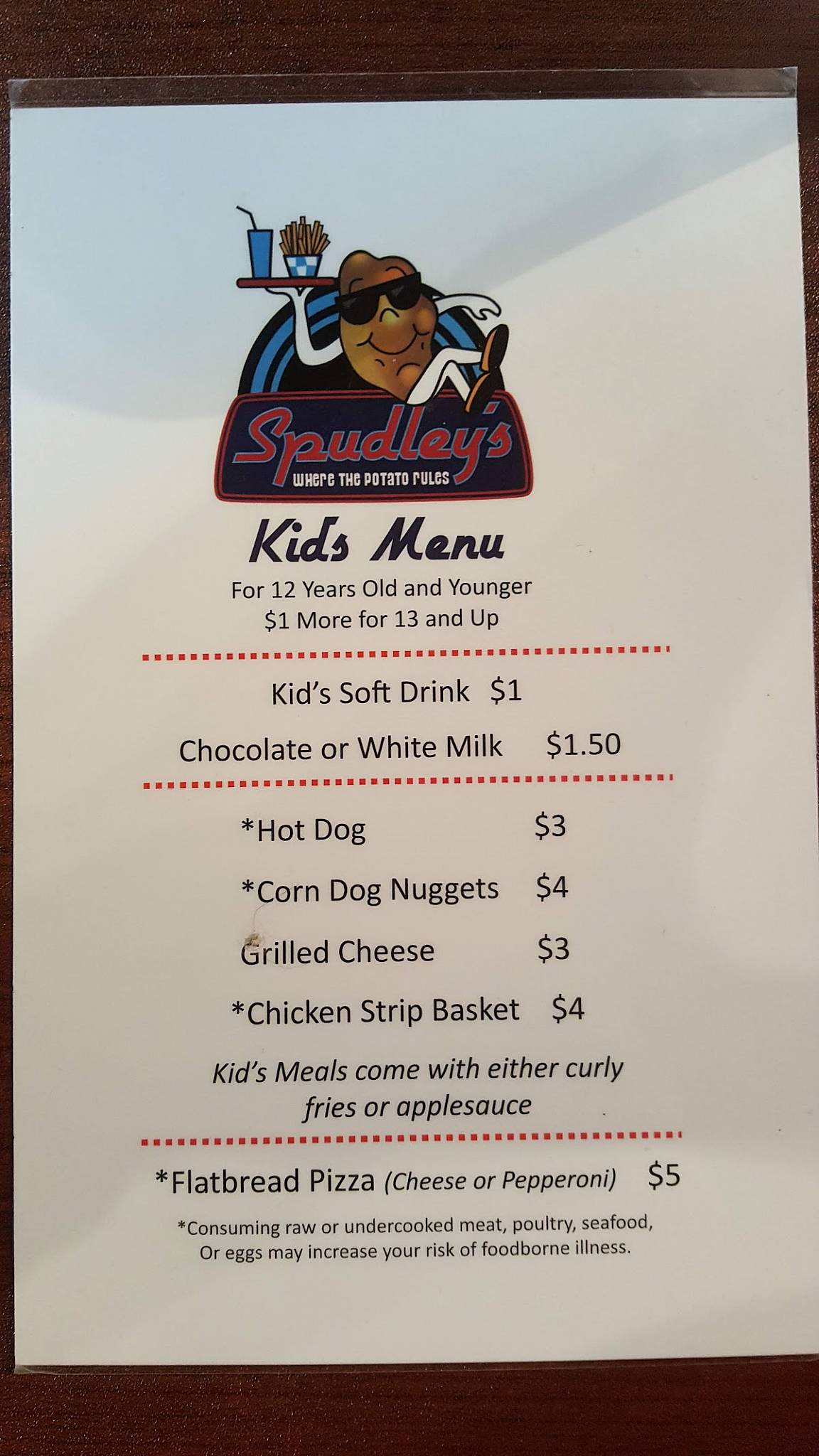 Menu at Spudley's Family Restaurant, Paola