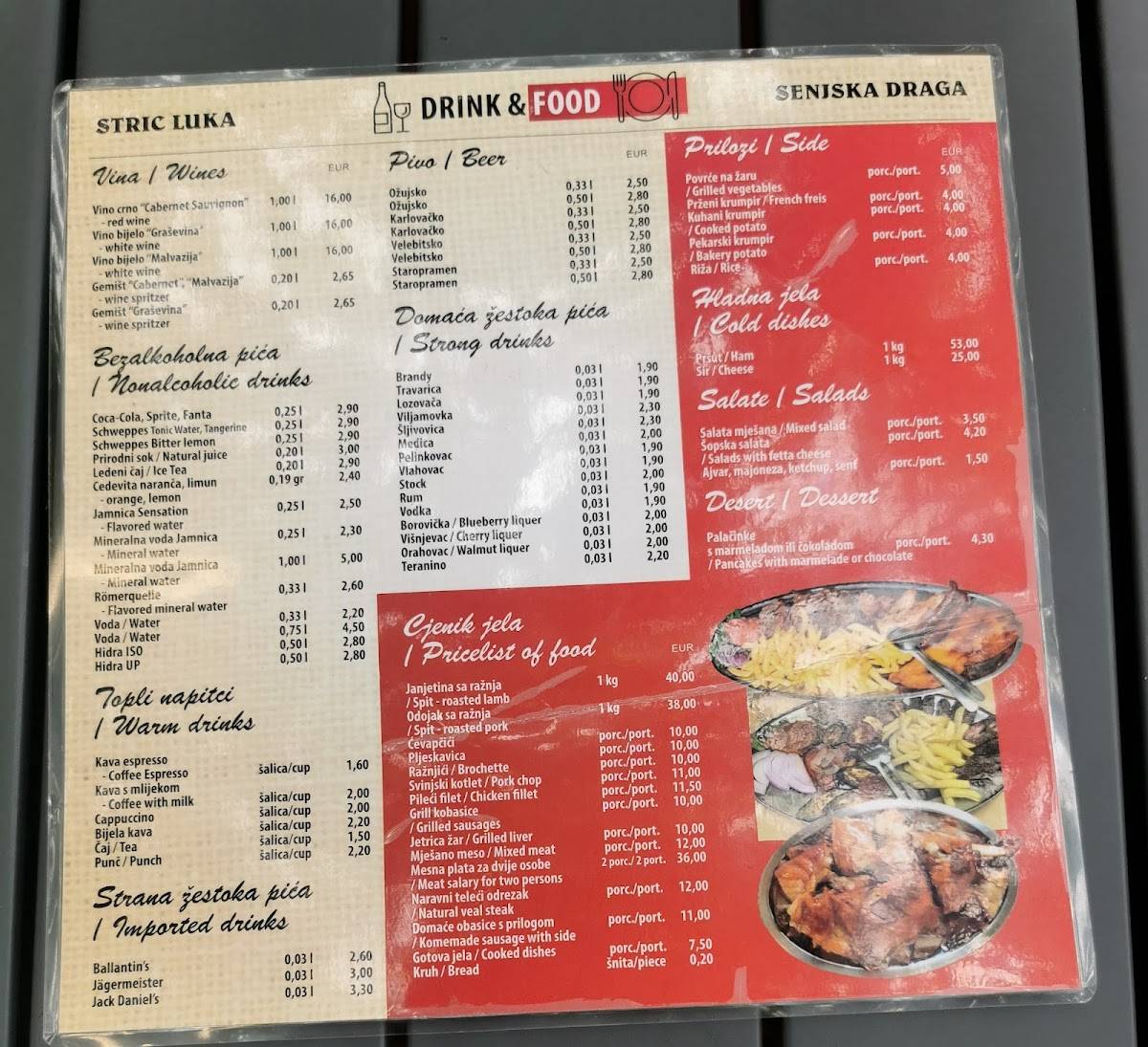 Menu at Restaurant Stric Luka, Senjska Draga