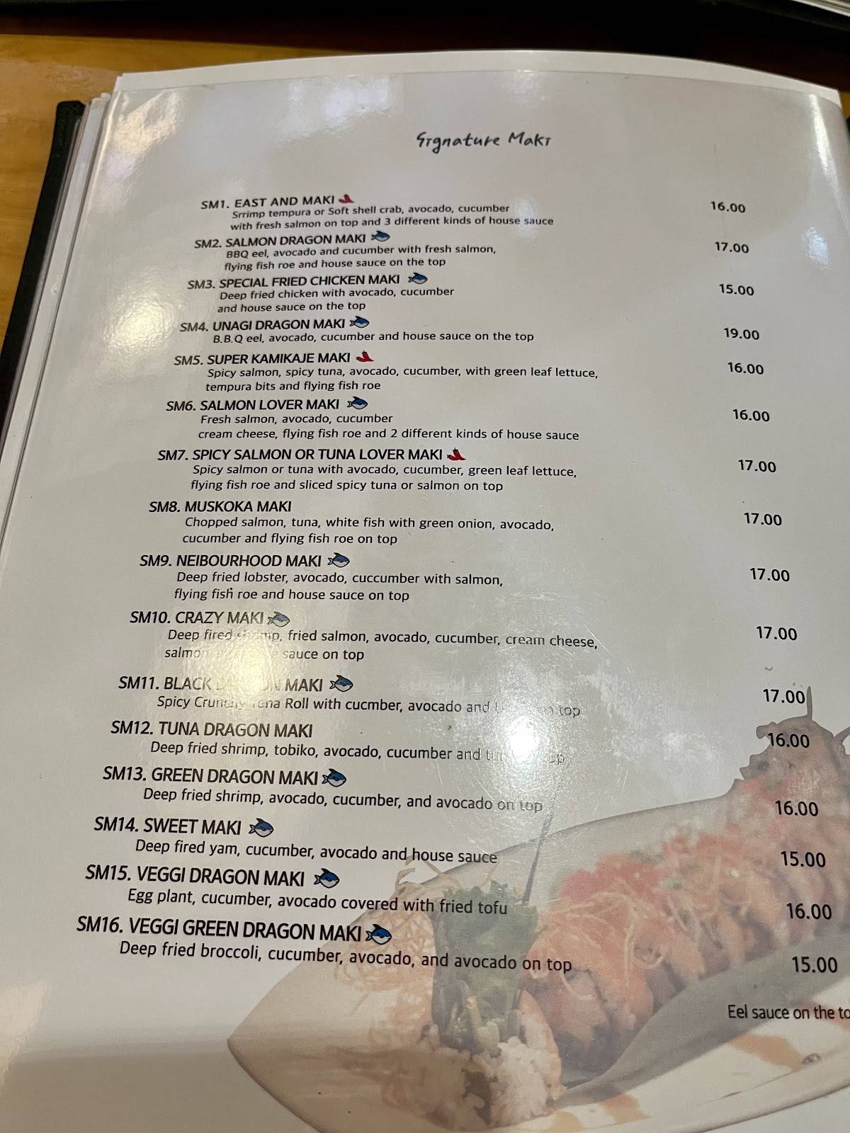 Menu at Sushi Maido restaurant, Toronto