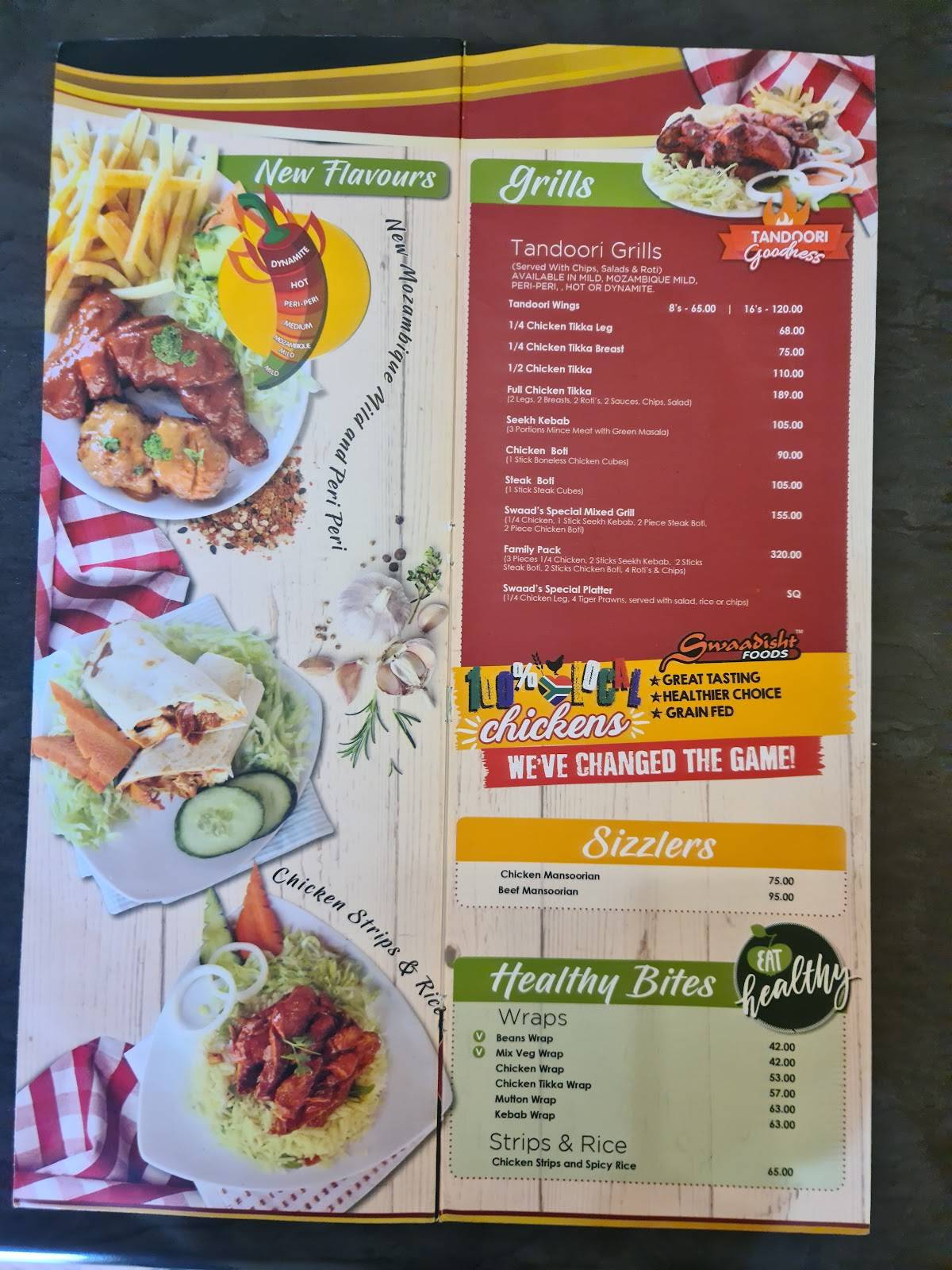 Menu at Swaadisht Foods New Germany restaurant, Durban, 10 Shepstone Road