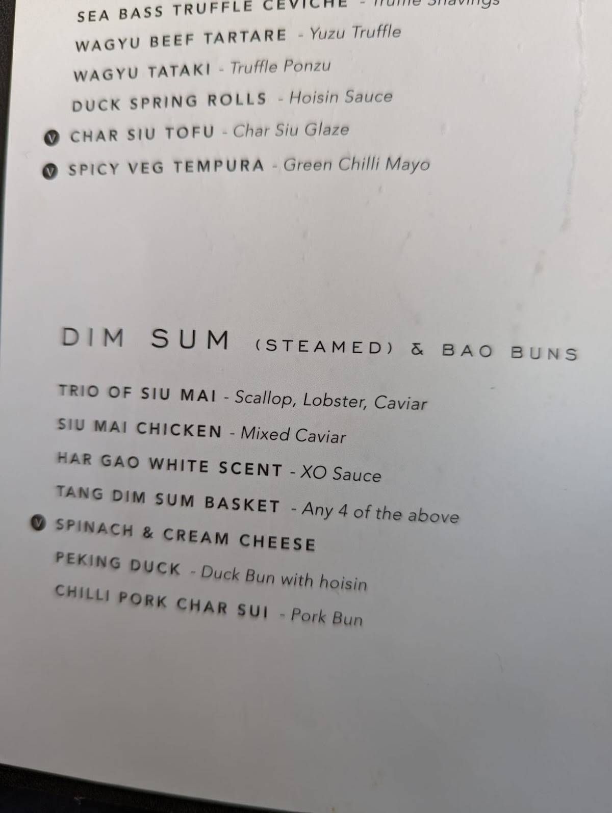 Menu at TANG Asian Luxury Restaurant & Bar, Sandton