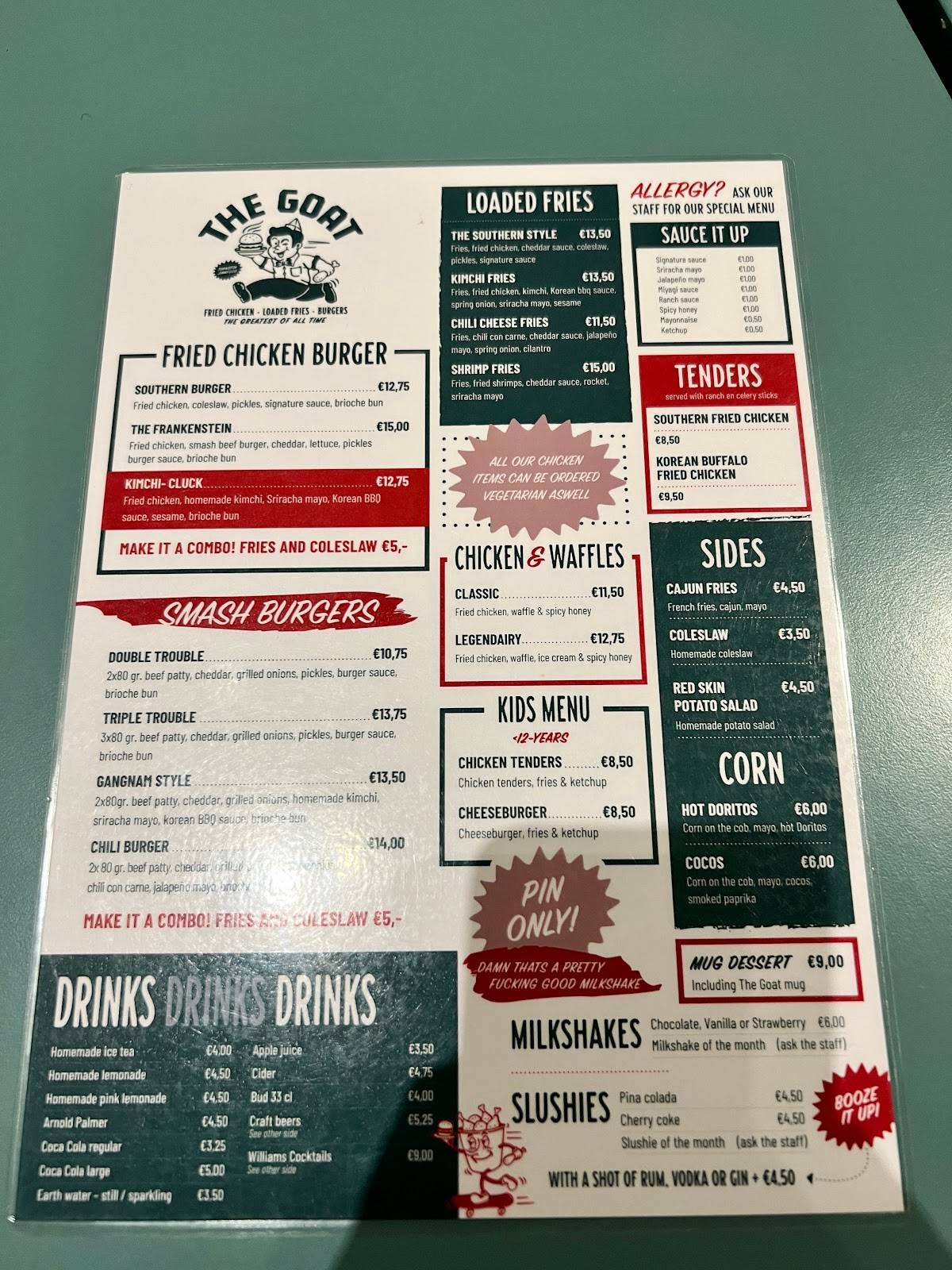 Menu at THE GOAT ROTTERDAM, Rotterdam