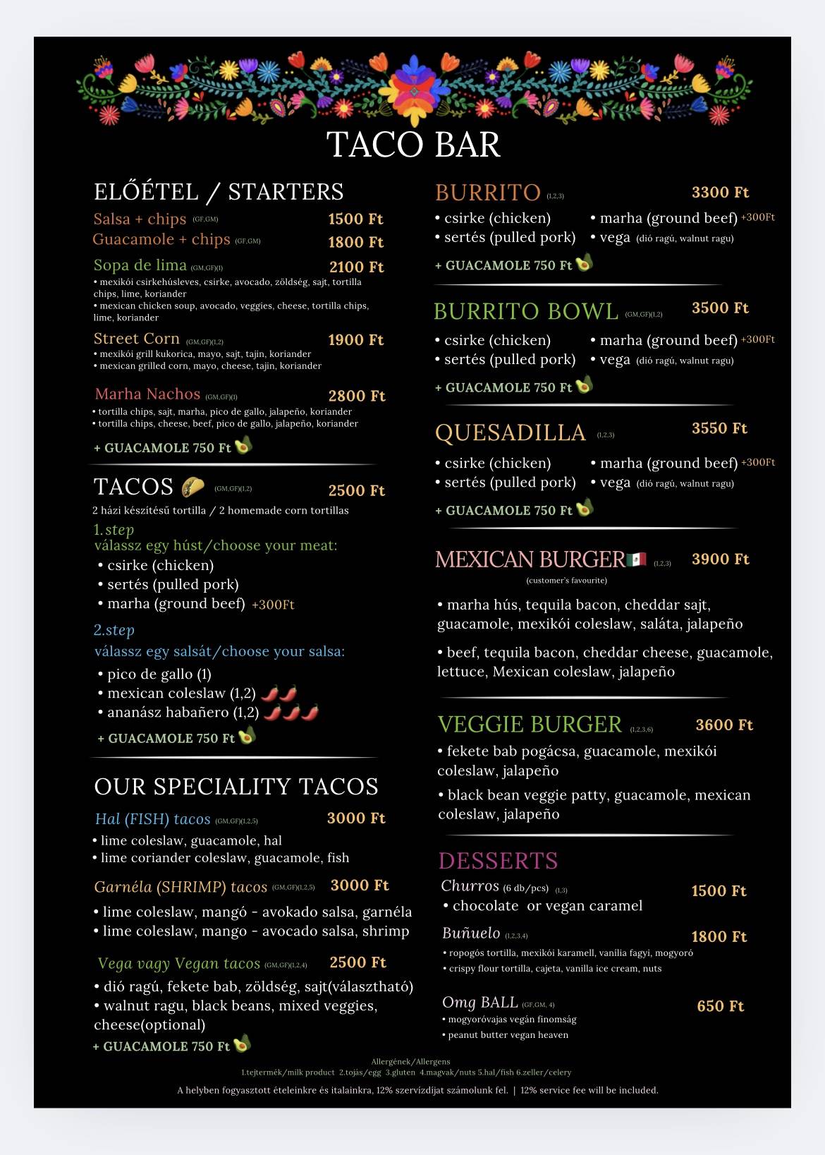 Menu at TacoBar Budapest, Budapest