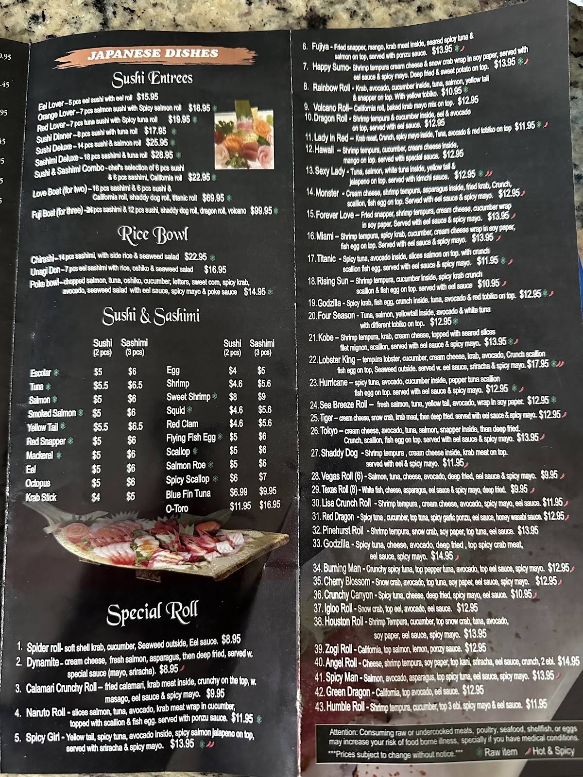 Menu at Tai Li restaurant, Houston