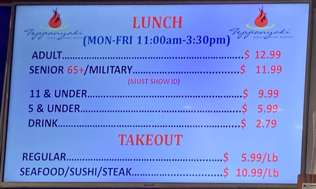 Carta del restaurante Teppanyaki Grill & Buffet, El Paso