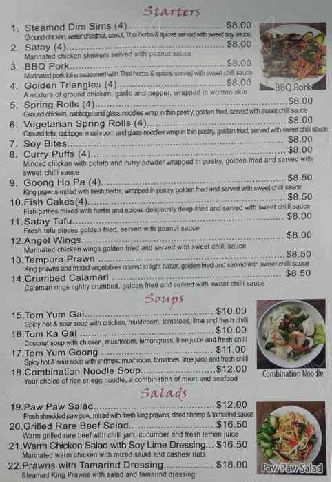 Menu at Thai 2 Go restaurant, Brassall