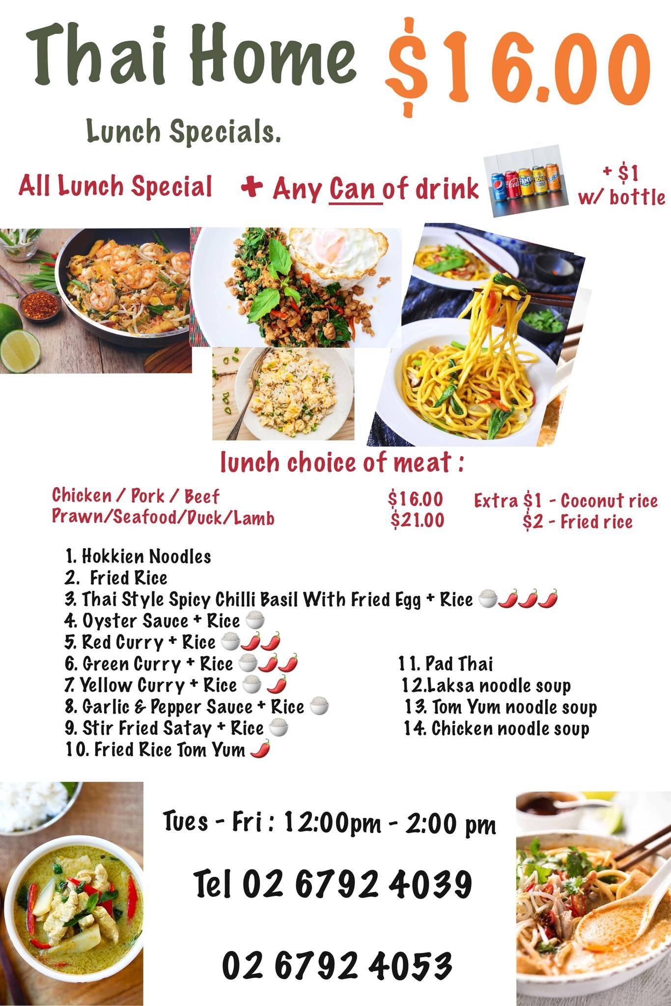 Menu at Thai Home restaurant, Narrabri