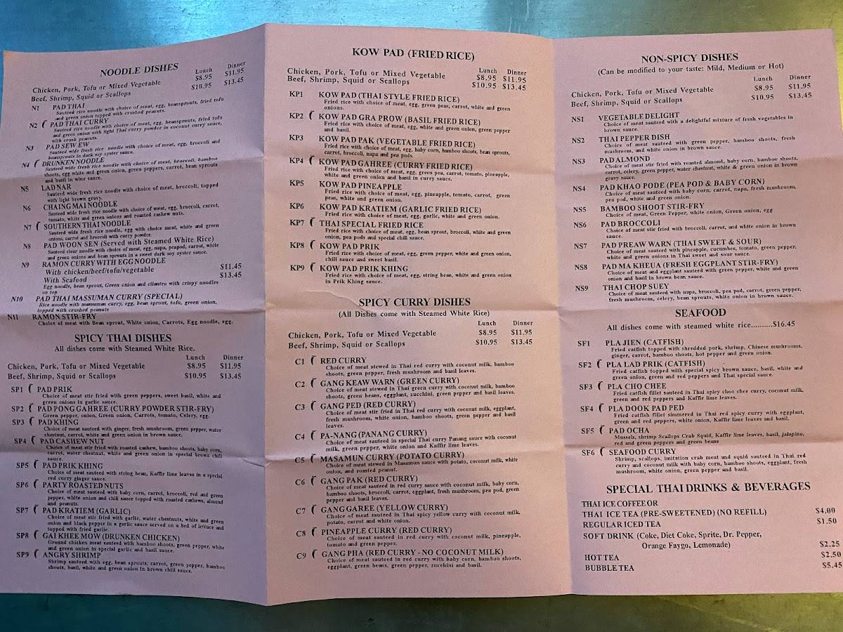 Menu at Thai Ocha restaurant, Plymouth, 200 S Main St