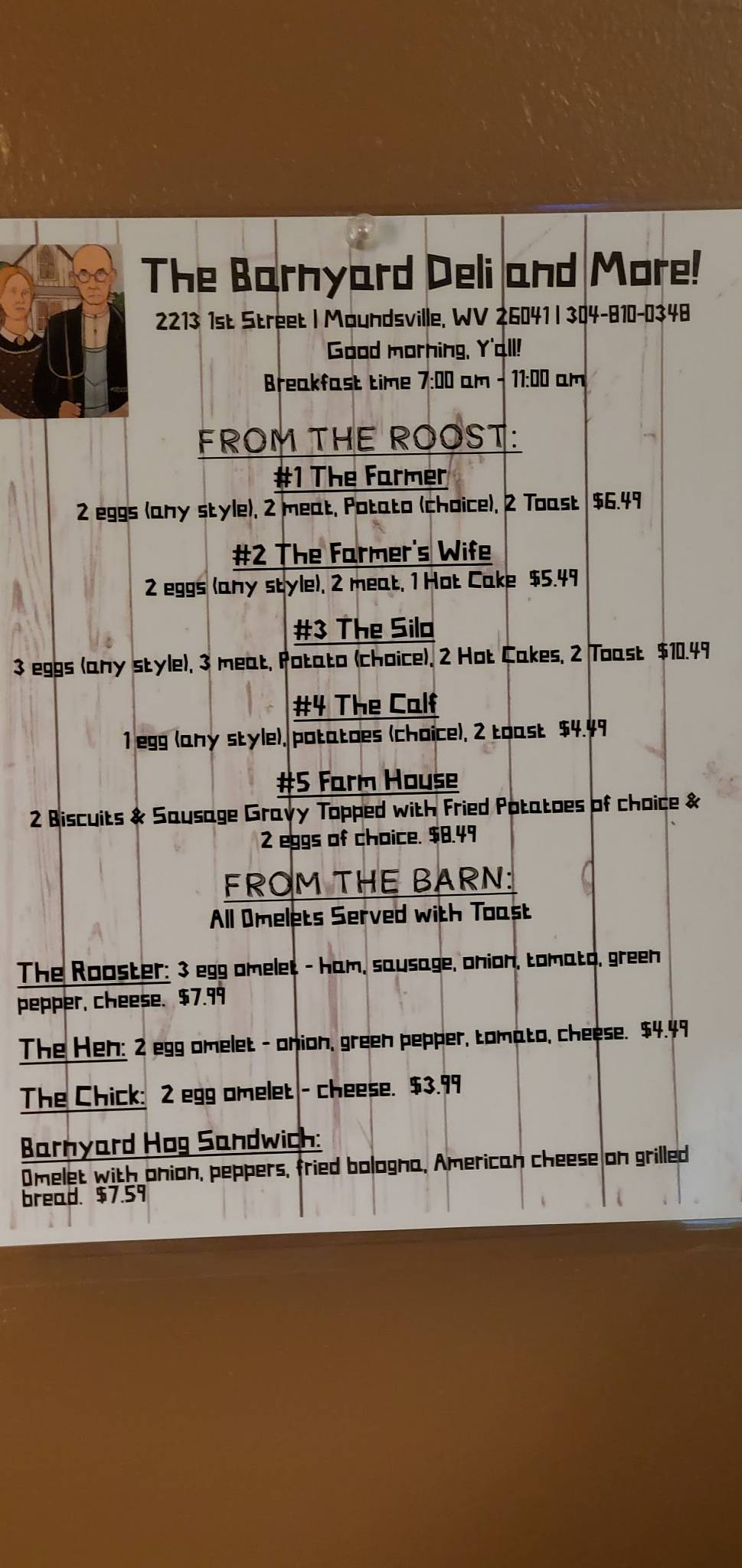 Menu at The Barnyard Deli and More, Moundsville