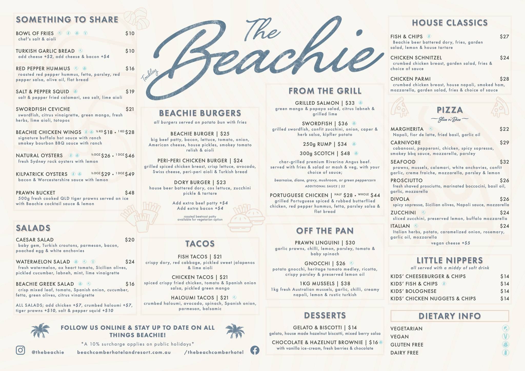 Menu at The Beachcomber Hotel & Resort, Ascend Hotel Collection restaurant, Toukley