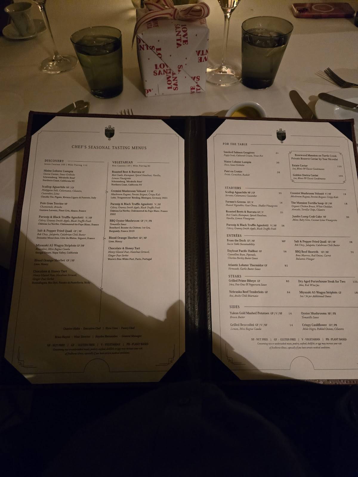 Menu at The Mansion Restaurant, Dallas, Turtle Creek Blvd