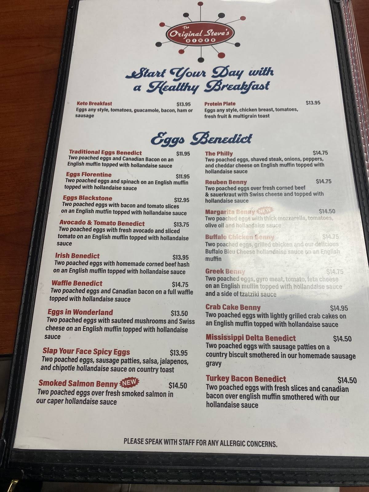 Carta del restaurante The Original Steve's Diner, Rochester, Penfield Rd