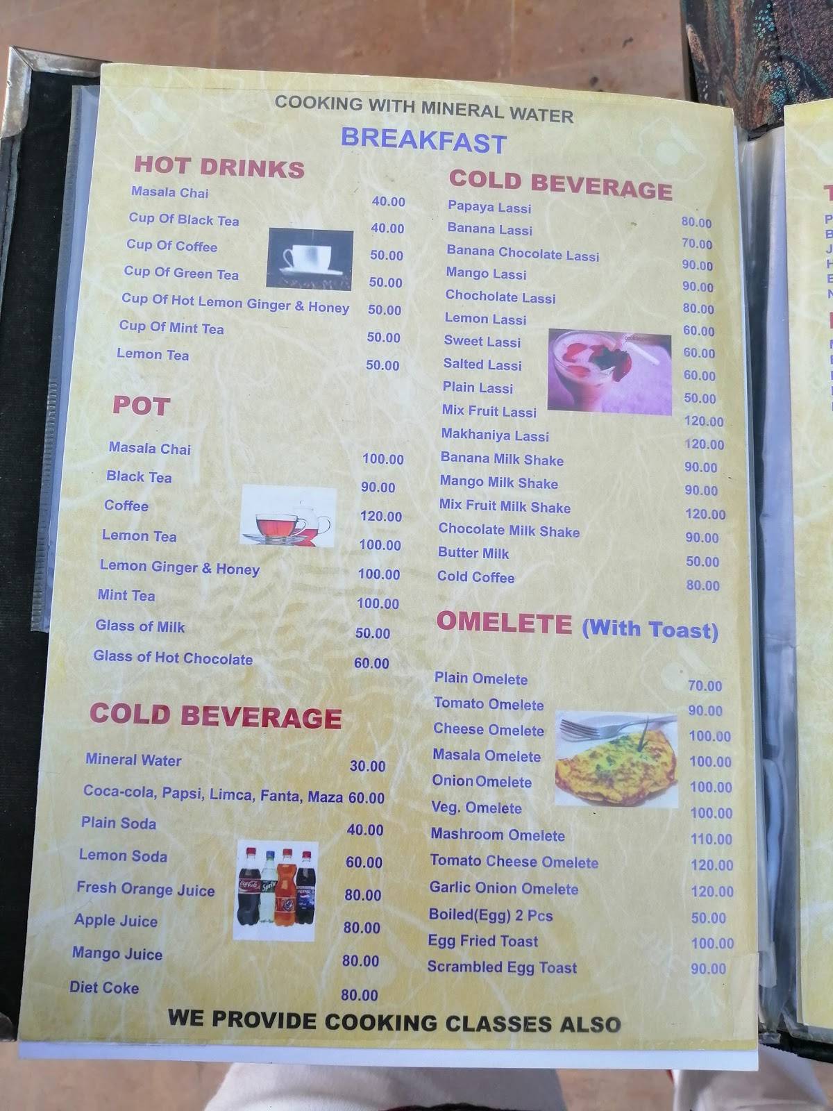 Menu at The Panorama jaisalmer cafe restaurant, Jaisalmer