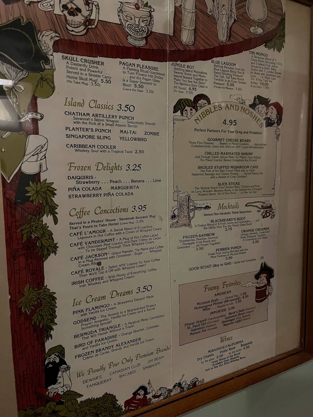 Menu at The Pirates' House restaurant, Savannah