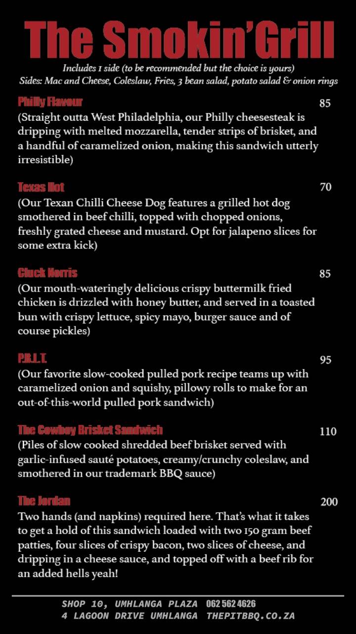 Menu at The Pit BBQ, Umhlanga