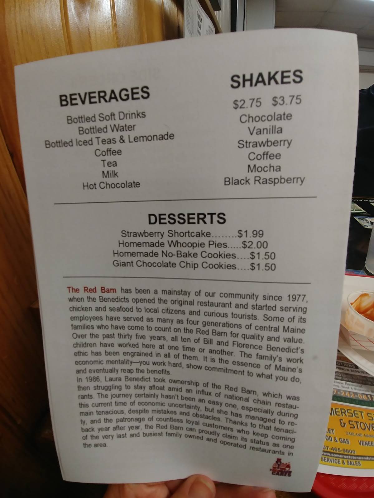 Menu at The Red Barn, Augusta, 455 Riverside Dr