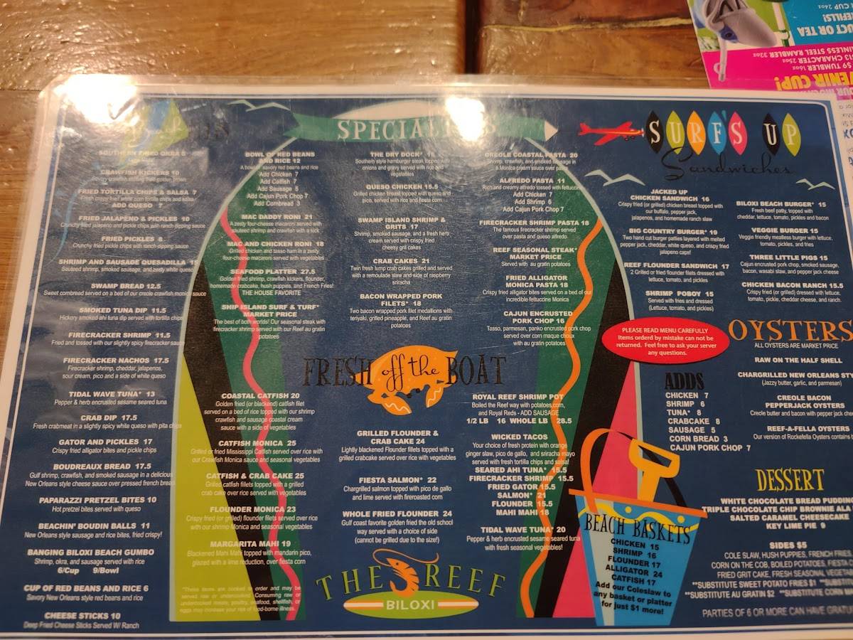 Menu at The Reef restaurant, Biloxi
