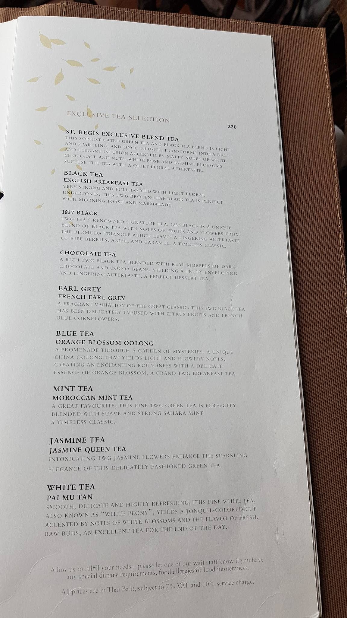 Carta de The St. Regis Bar, Bangkok