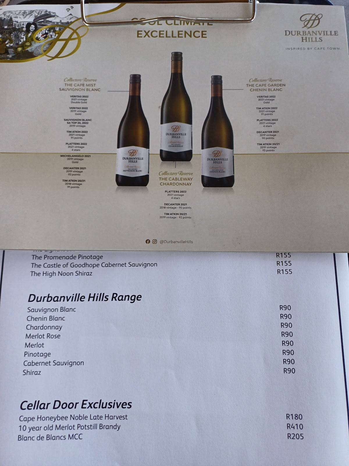 Menu at The Tangram Restaurant, Cape Town