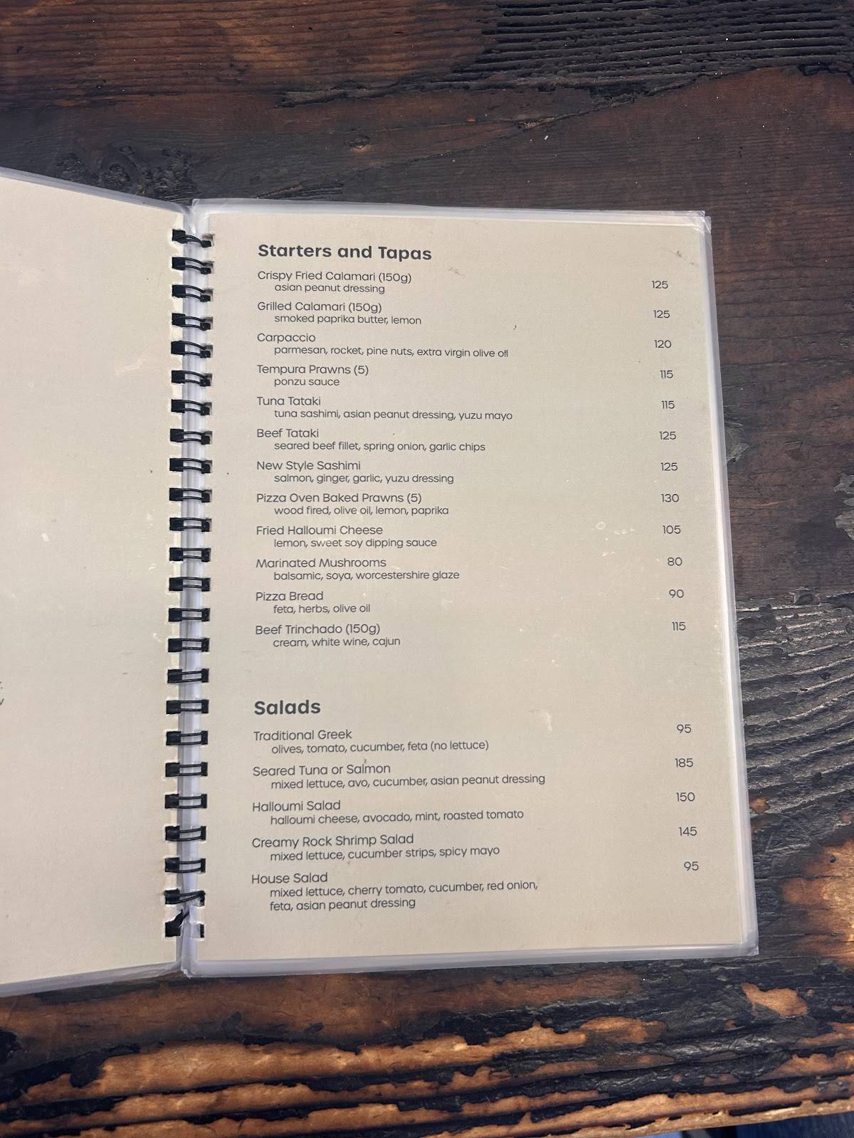 Menu at The Terrace @ D'Aria restaurant, Cape Town