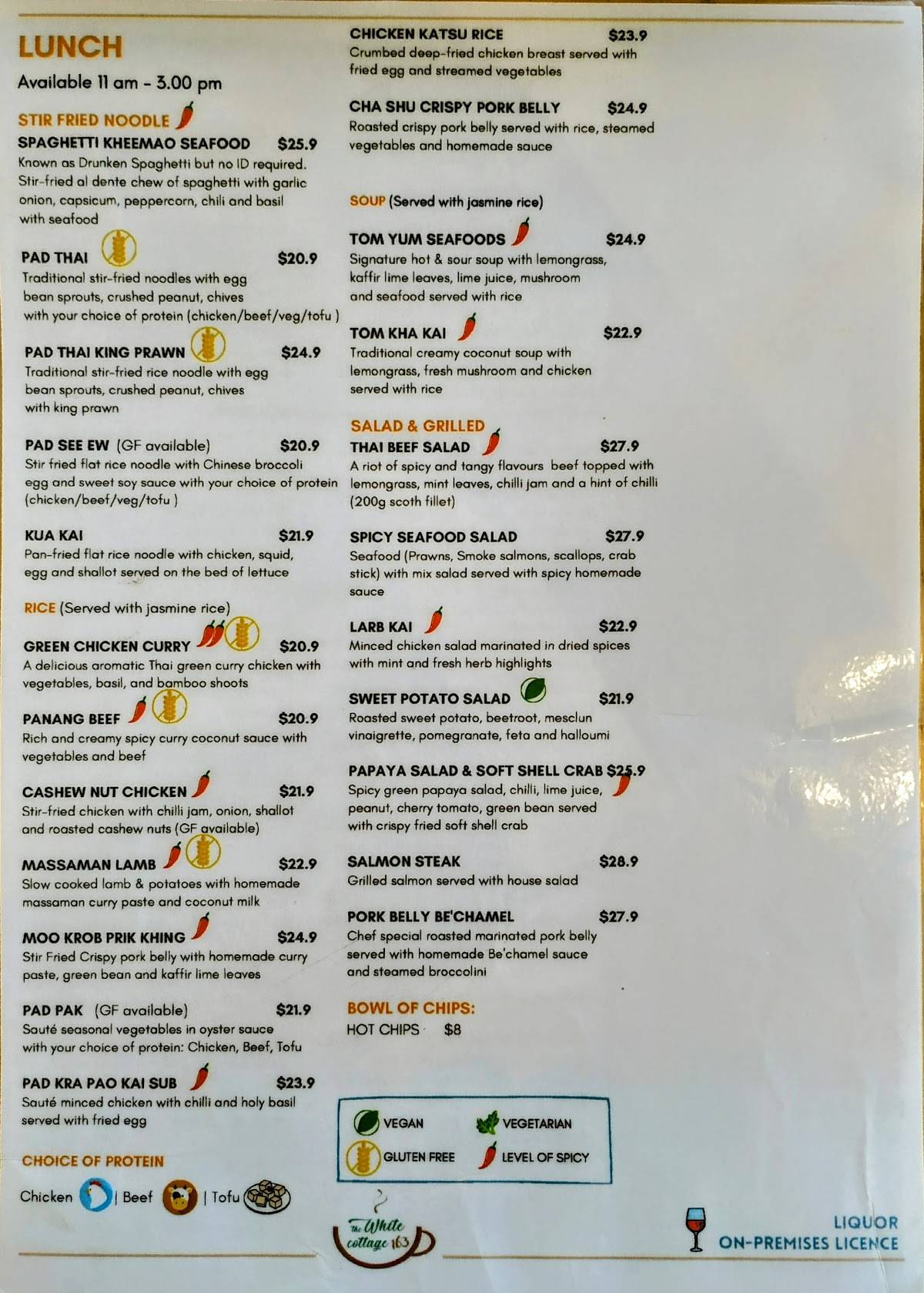 Menu at The whitecottage 163 restaurant, Whitebridge