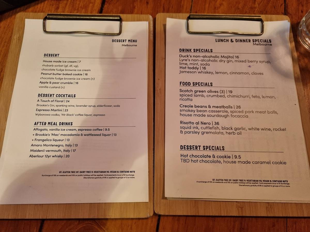 Menu at Three Blue Ducks, Melbourne restaurant, Tullamarine