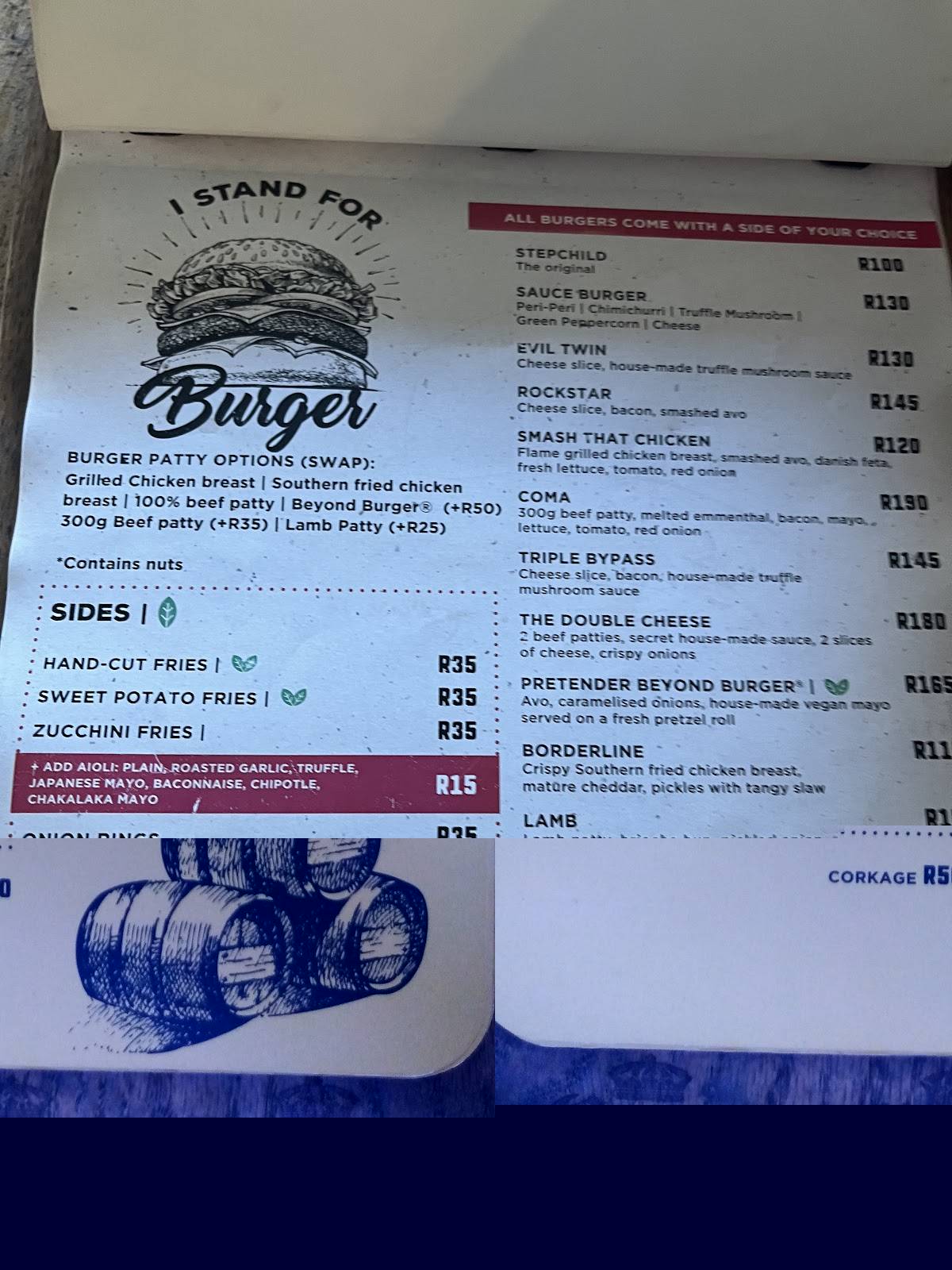 Menu at Tiger's Milk Kloof Street restaurant, Cape Town, 55 Kloof St