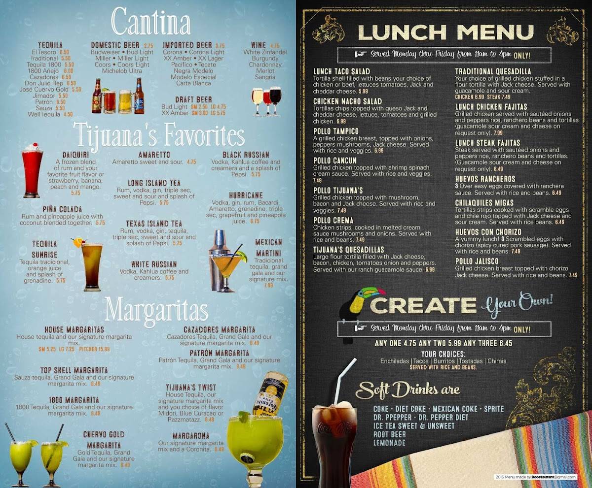 Menu at Tijuana's Grill & Cantina restaurant, Bixby, S Memorial Dr