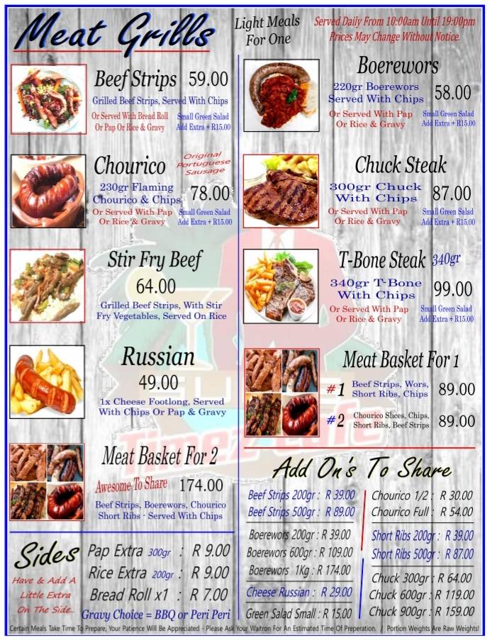 Menu at Suits Timez Café Carletonville Merafong City pub & bar ...