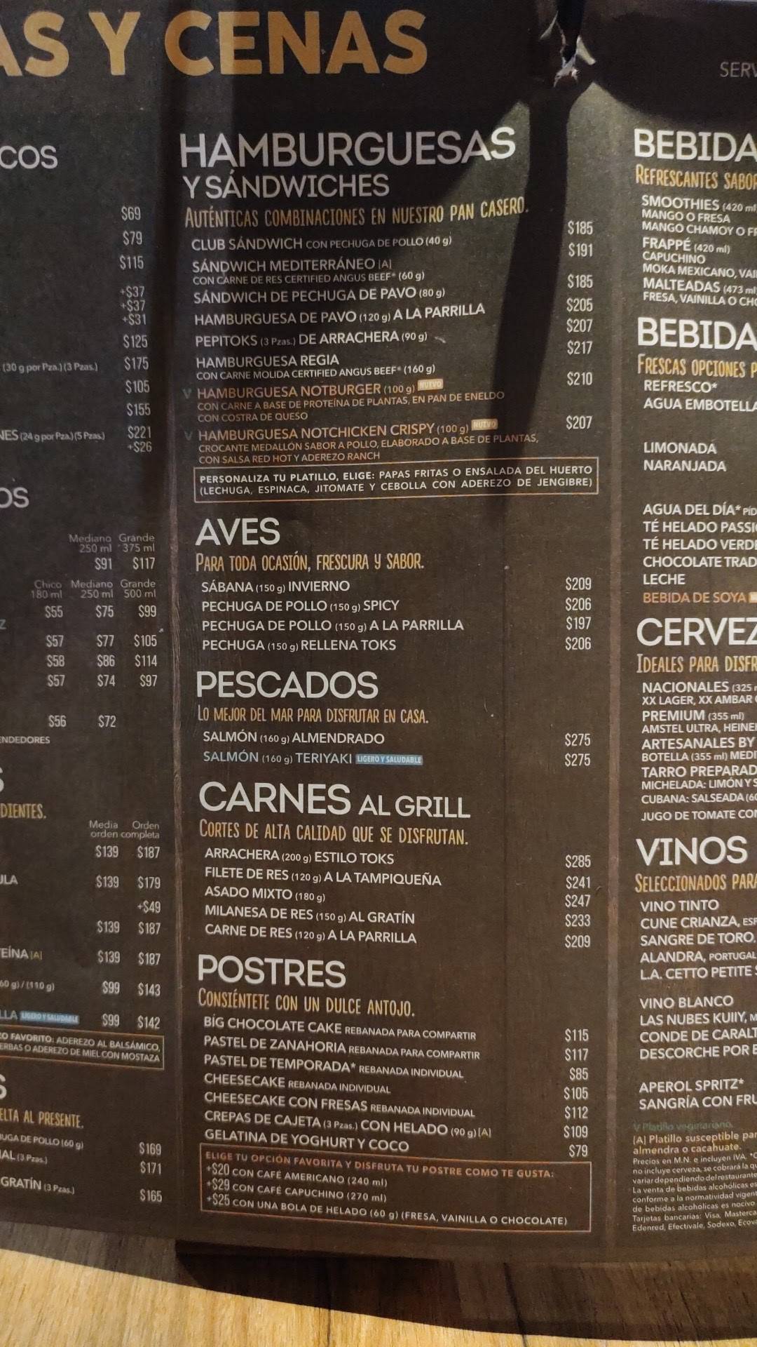 Carta del restaurante Toks Mitras, Monterrey, Avenida Ruiz Cortinez