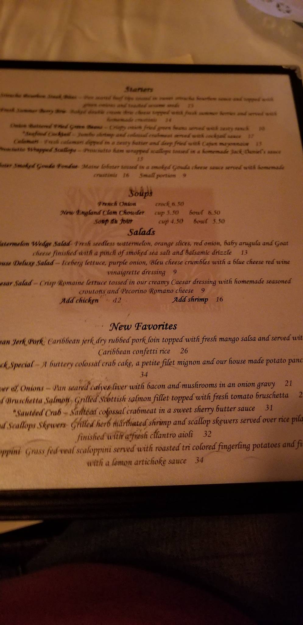 Menu at Top of the 80's restaurant, West Hazleton