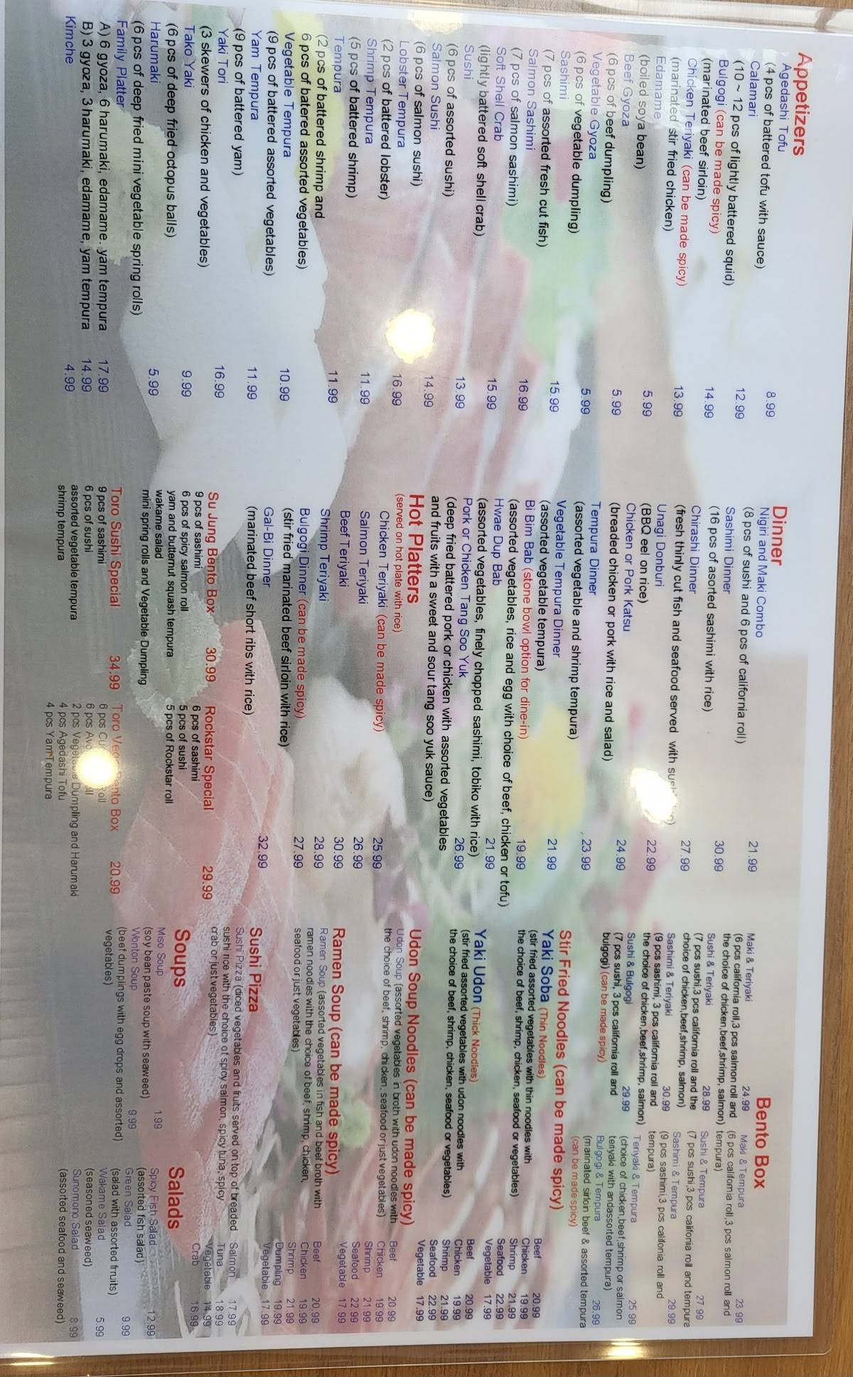 Menu at Toro Sushi Restaurant, Belleville