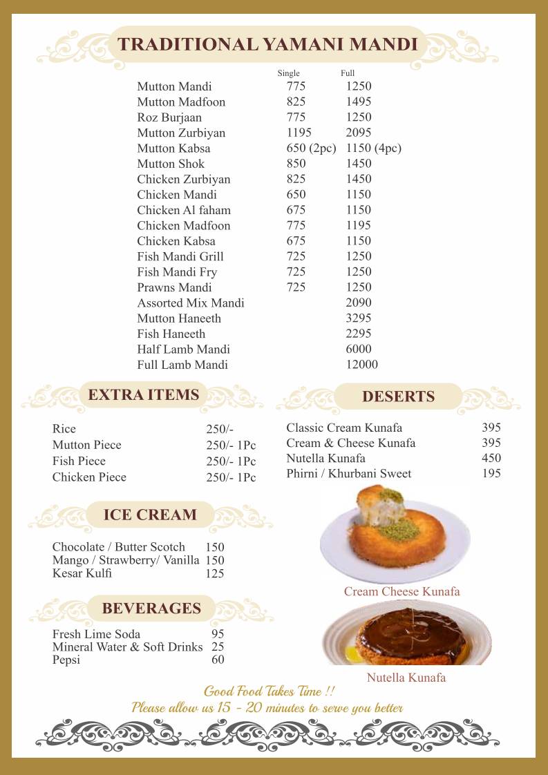 Menu at Kholani's Restaurant Banjara, Hyderabad