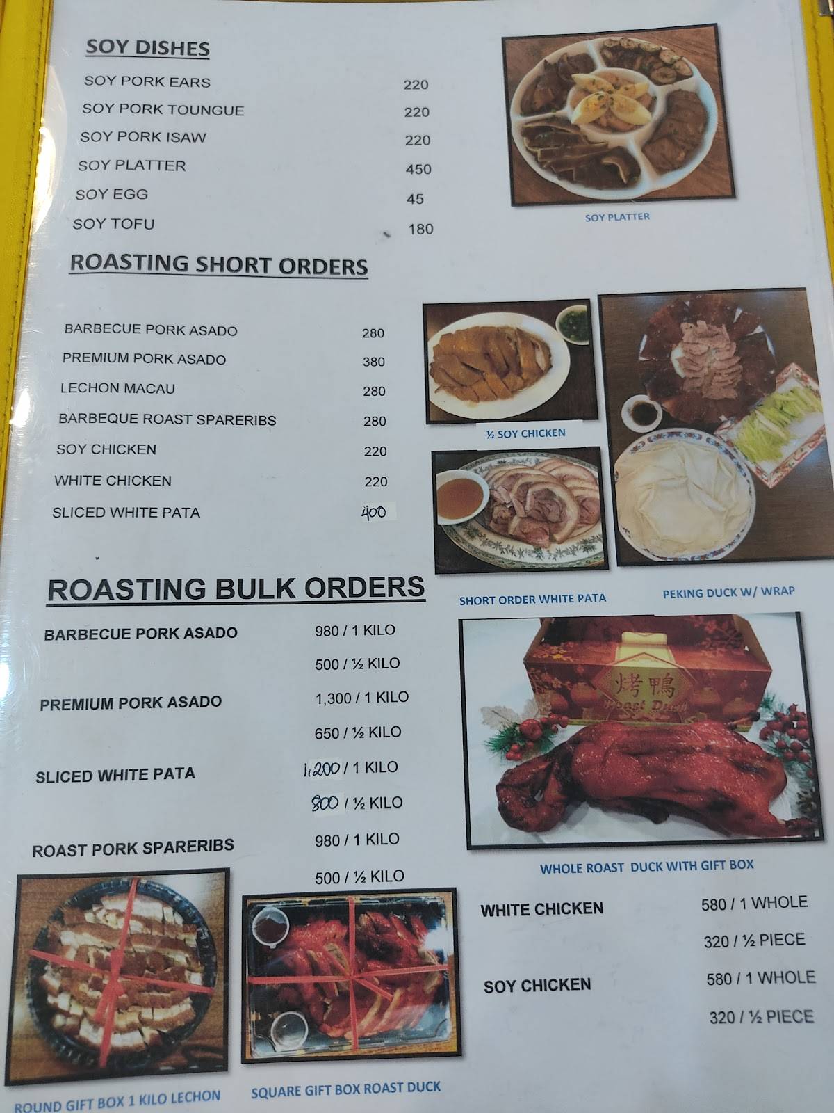 Menu at Tuen Mun Roasts restaurant, Quezon City