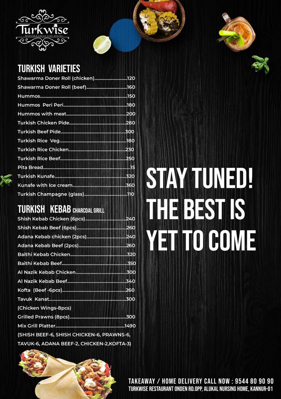 Menu at Turkwise - Turkish Restaurant & Cafe, Kannur