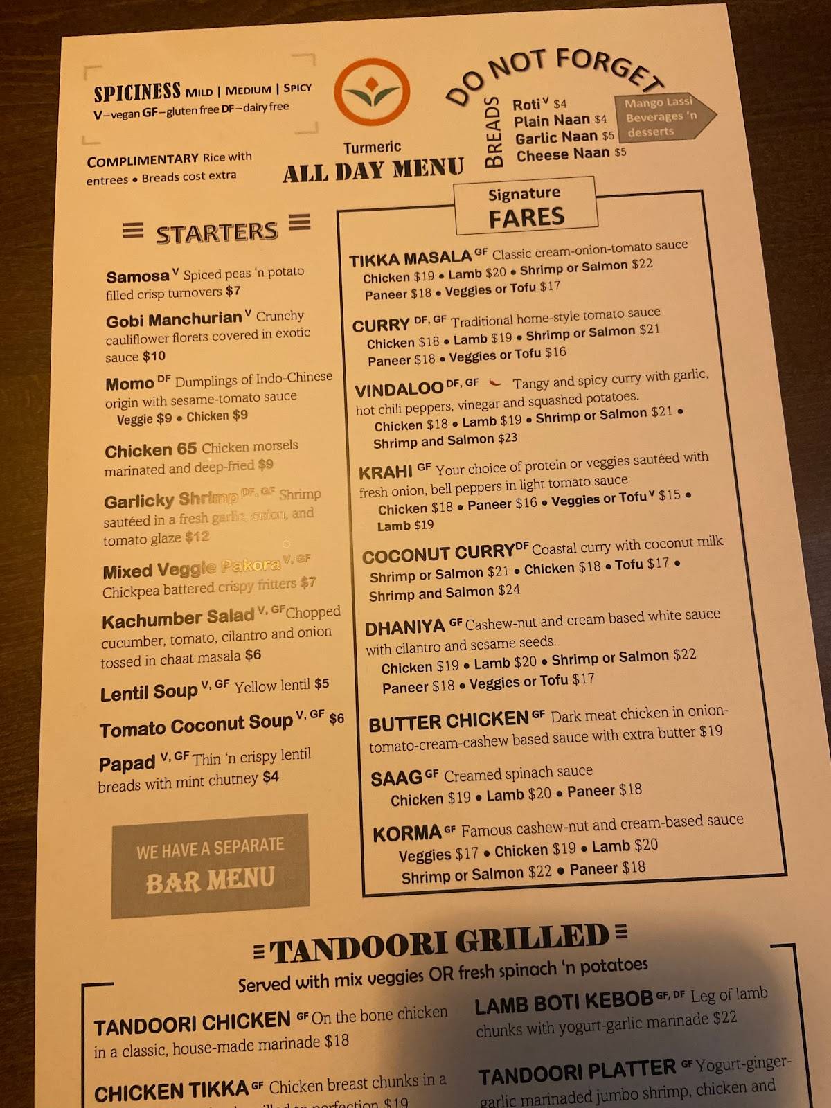 Menu at Turmeric Indian Cuisine at Power Center Point restaurant ...