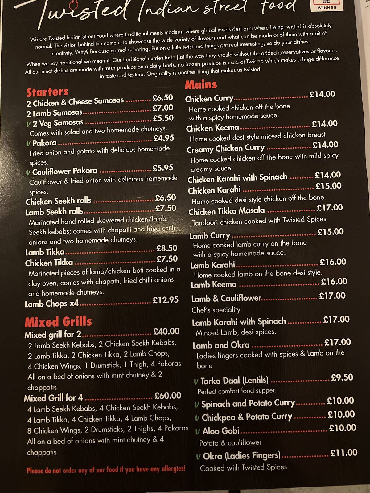 Menu at Twisted Indian street food blackpool restaurant, Blackpool, 15 ...