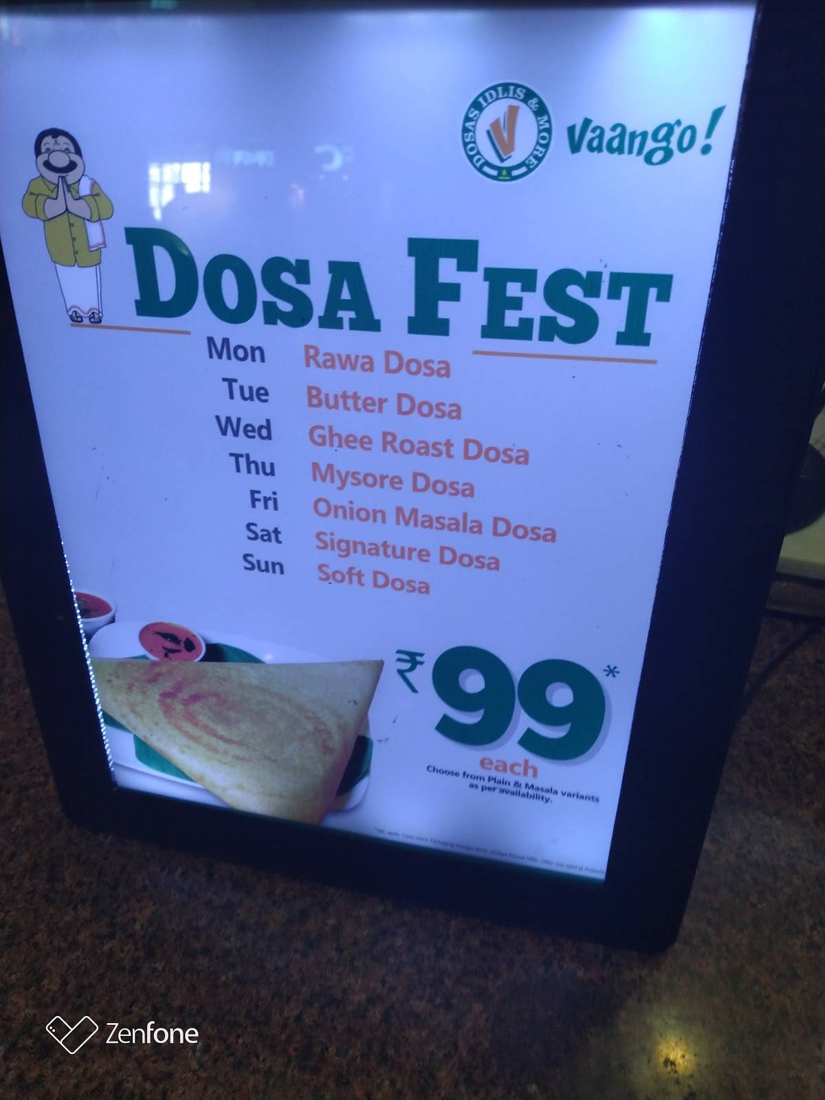 Menu at Vaango, Kolkata