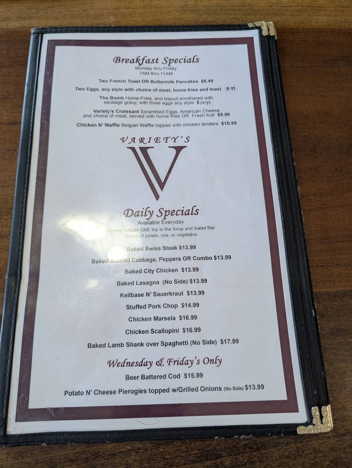 Menu at Variety's Restaurant, North Canton, S Main St #4271