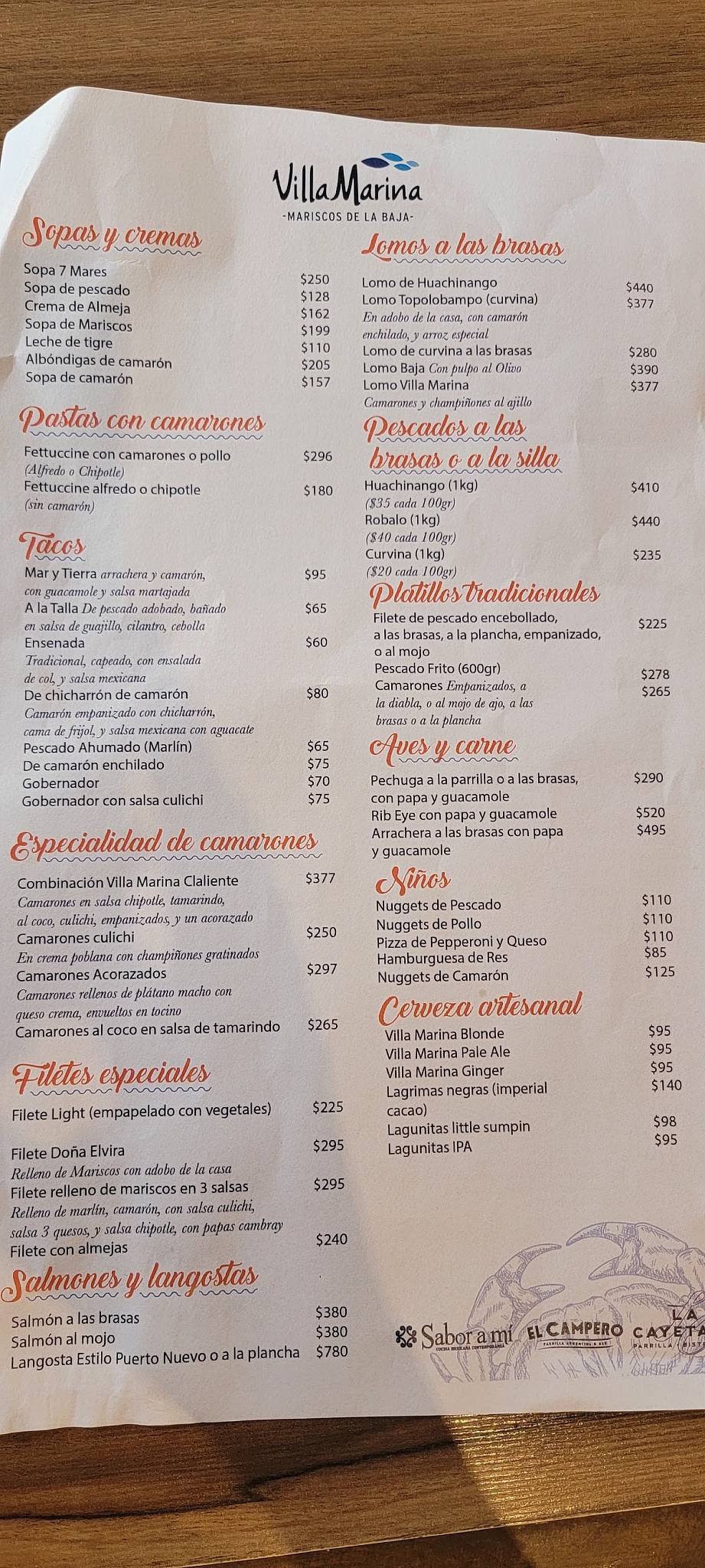 Carta de Villa Marina Restaurante Tijuana, Tijuana, P.º de los Héroes 4449
