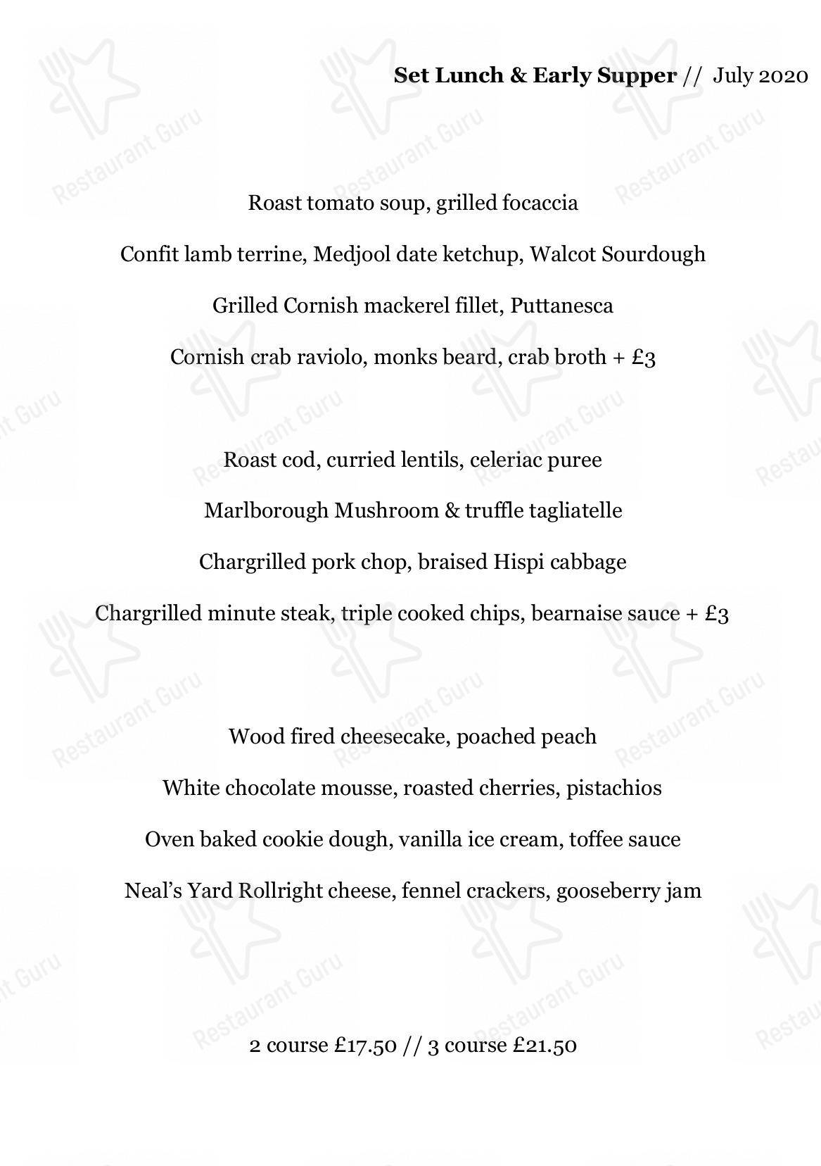 Menu at Walcot House restaurant, Bath