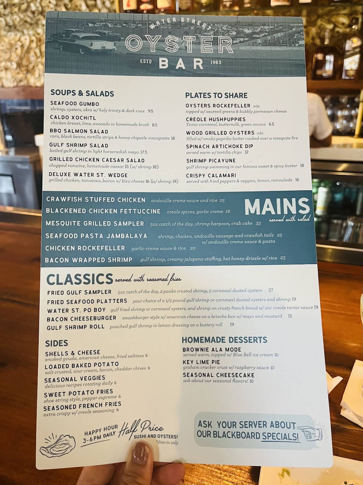 Menu at Water Street Oyster Bar, Corpus Christi, 309 N Water St