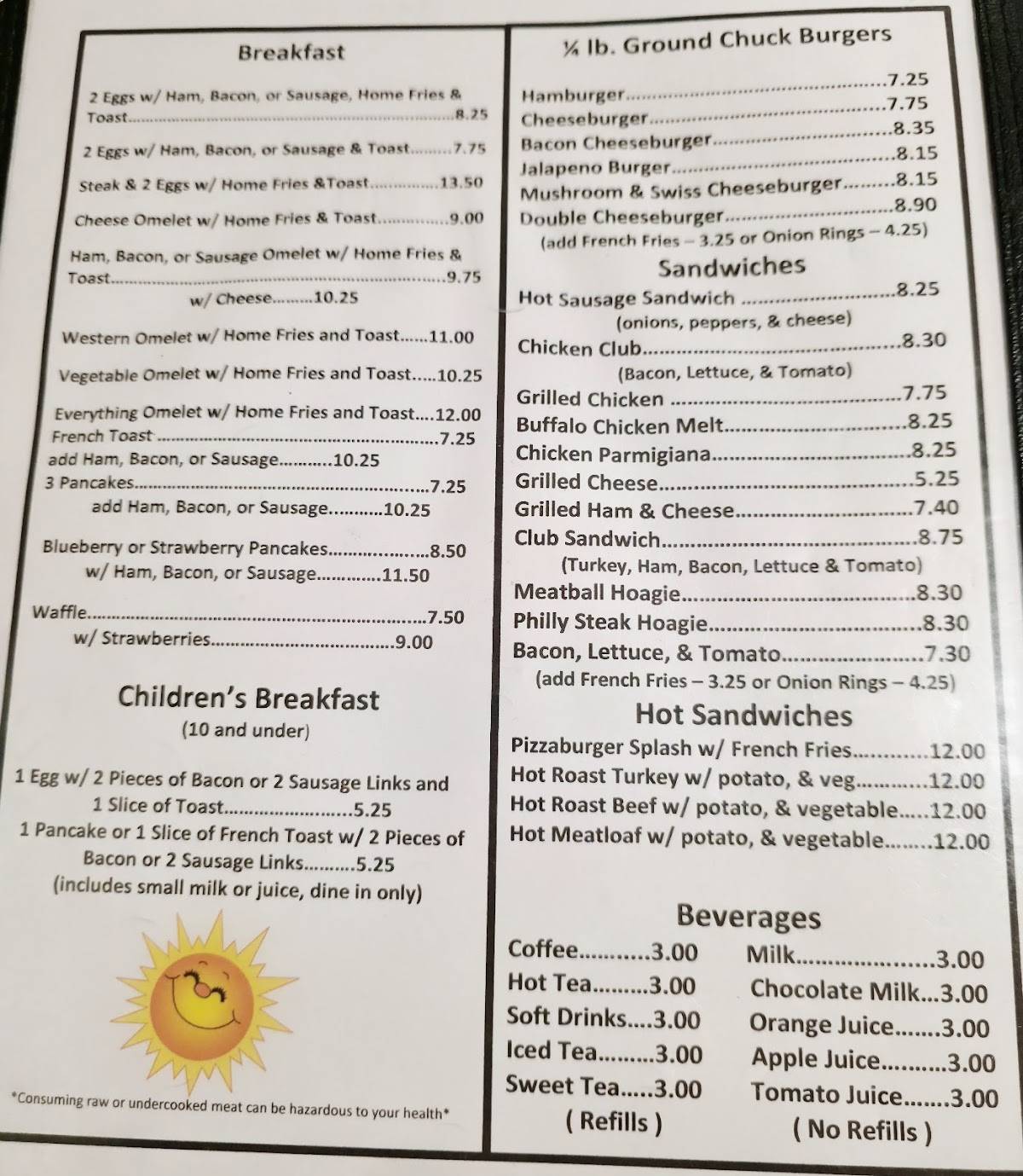 Menu at Wayside Restaurant, Warren