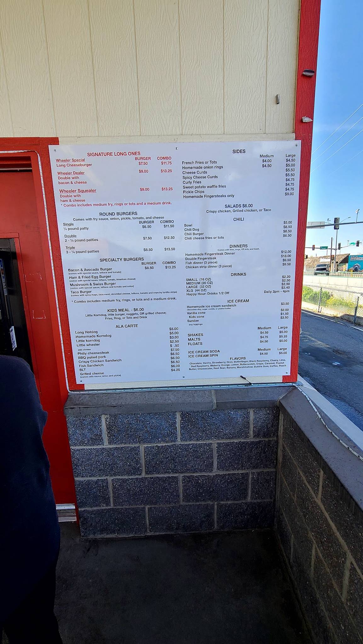 Menu at Wheeler's Handout restaurant, Nampa