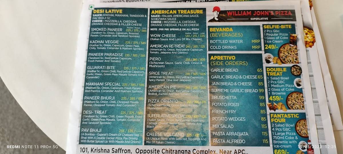 Menu at William John's Pizza Superlative Anand, Anand