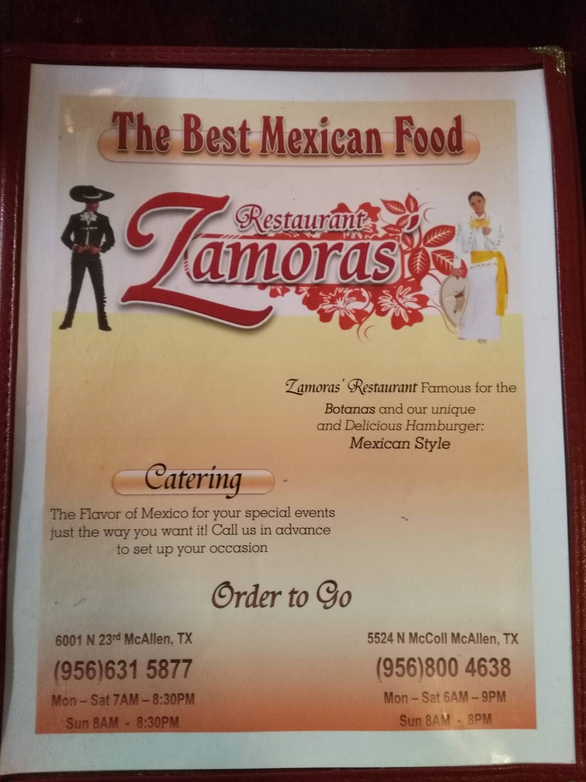 Menu at Zamoras' Restaurant, McAllen, N 23rd St