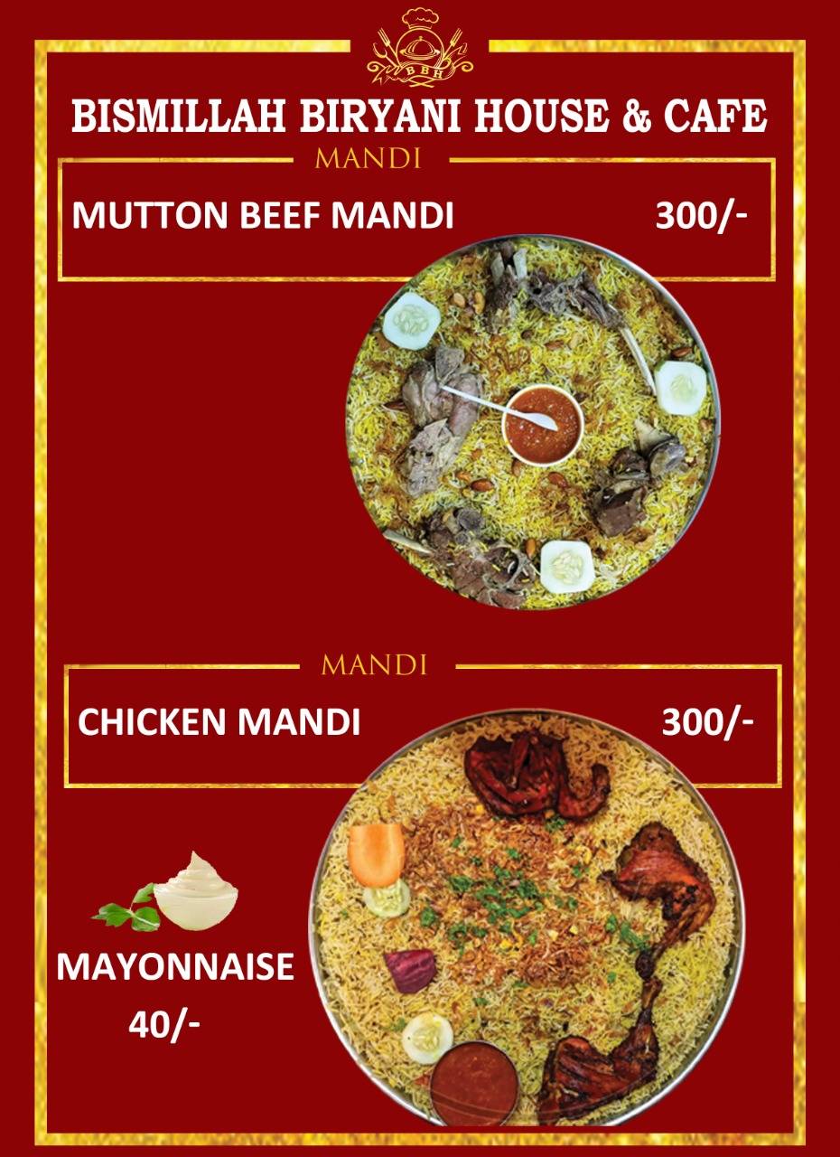 Menu at bismillah Biryani House, Hyderabad, opposite Red Rose Bakery