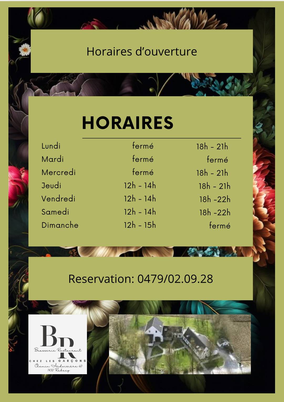 Menu au Restaurant chez les garçons, Rebecq