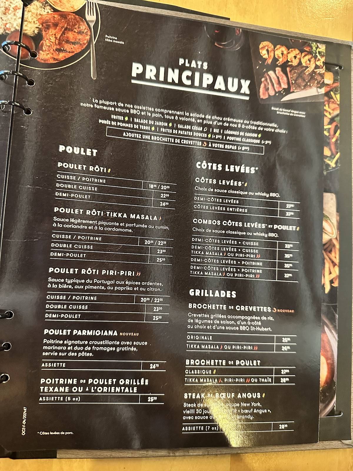 Menu au Restaurant et bar St-Hubert, Kirkland, Saint-Charles Blvd