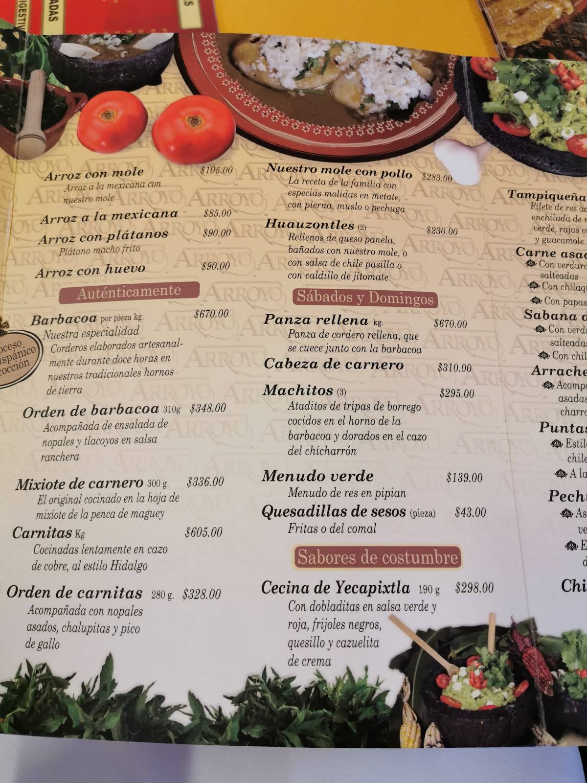 Carta de Arroyo Restaurante, Ciudad de México, Insurgentes Sur 4003 ...